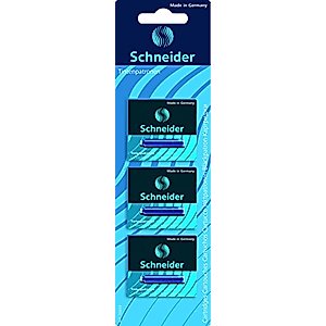 Schneider Ink Cartridge, Ball Closure, Refill for Fountain and Cartridge Rollerball Pens, Blue Ink, Pack of 3 Boxes/Box of 6 Cartridges (76603)