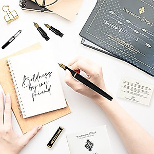 Wordsworth & Black Calligraphy Pen Gift Set, Includes Ink Bottle, 6 Ink Cartridges, Ink Refill Converter, 6 Replacement Nibs, Premium Package, Journaling, Smooth Writing Pens [Black Gold]