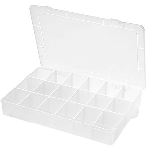 Bluedale 18 Grids Plastic Bead Organizer Box, Detachable Craft Organizer Container, Large Compartment Box with Dividers for Jewelry, Art DIY, Washi Tapes, Fishing Box, Tackle Box
