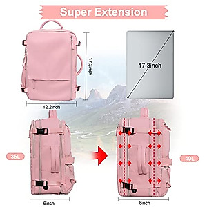 Hanples Extra Large Travel Backpack for Women as Person Item Flight Approved, 40L Carry On Backpack, 17 Inch Laptop Backpack, Waterproof Backpack, Hiking Backpack, Casual Bag Backpack(Pink)