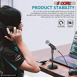 5 Core Desk Microphone Stand • Angle Adjustable Desktop Mic Stand • Table Mic Holder with Universal Mic Clip MS RBS