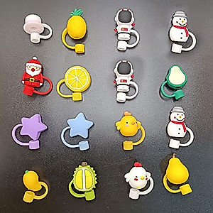 PLGEBR Reusable Straw Tips Cover, Silica Gel Straw Covers Cap,3D Cartoon Pattern Shape Straw Protector