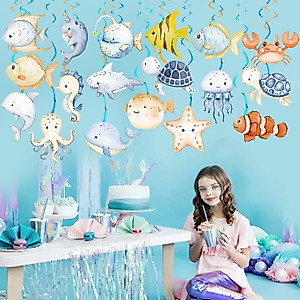 Ocean Animals Hanging Swirls 20Pcs Under The Sea Party Hanging Decorations Marine Animals Party Swirls Ceiling Ocean Party Decorations Streamers for Ocean Sea Theme Baby Shower Supplies
