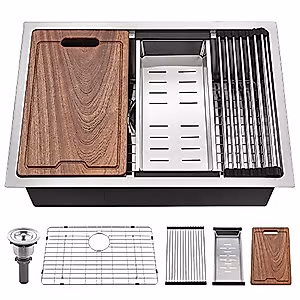 30 Inch Undermount Workstation Sink -Bokaiya 30x19 Stainless Steel Undermount Kitchen Sink Single Bowl 16 Gauge Deep Single Bowl Kitchen Sink with Cutting Board