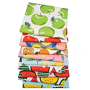 10PCS Fruit Cotton Fabric Bundles 20 x 20 Inch Printed Fat Quarter Fabric Pre-Cut Squares Sheets Fabric for Patchwork Sewing DIY Crafting Quilting