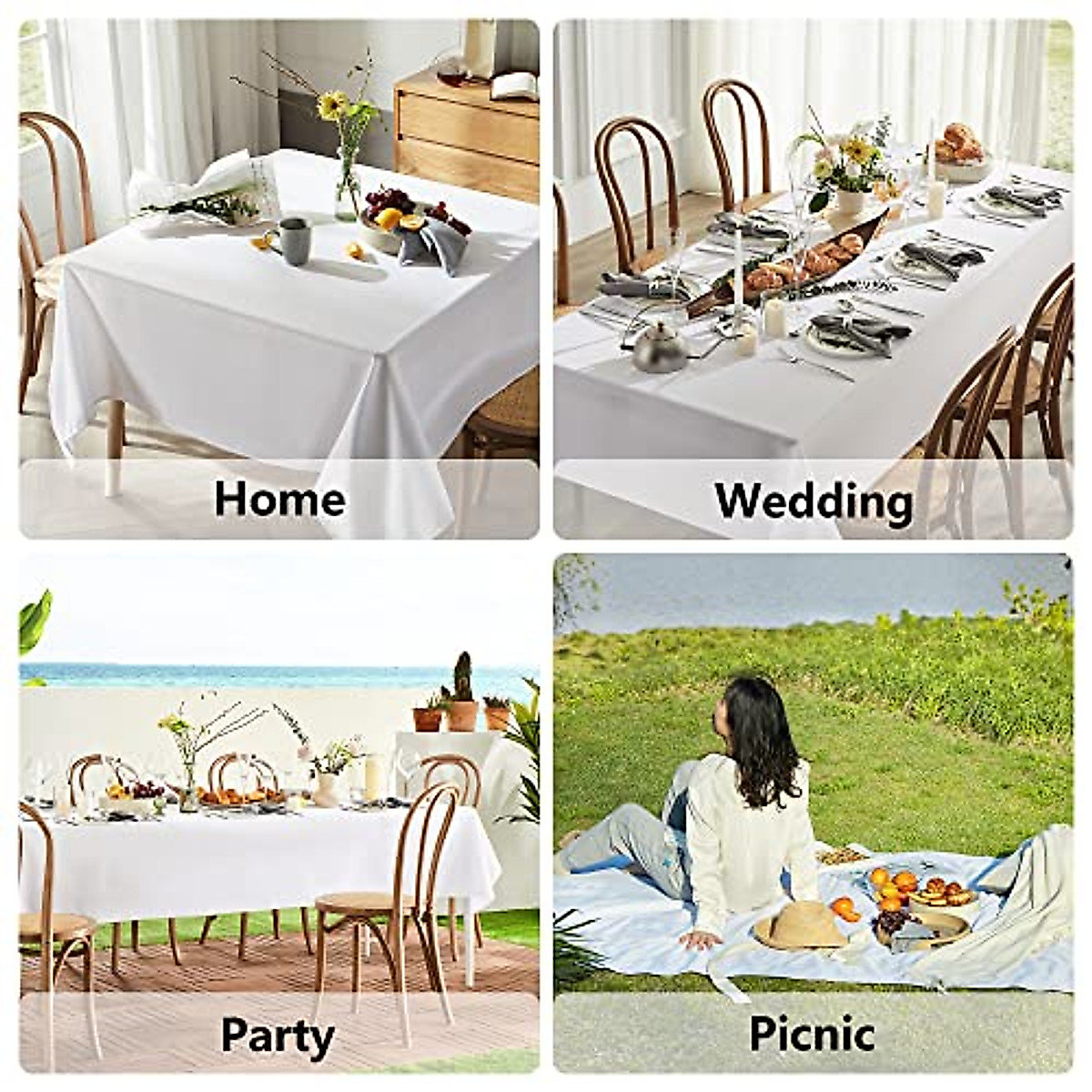 MYSKY HOME 2Pack White Tablecloth 60x84 Inch Rectangle Table Cloth for 4 Feet Table- Wrinkle Resistant Washable Polyester Table Cover for Dining Party and Camping