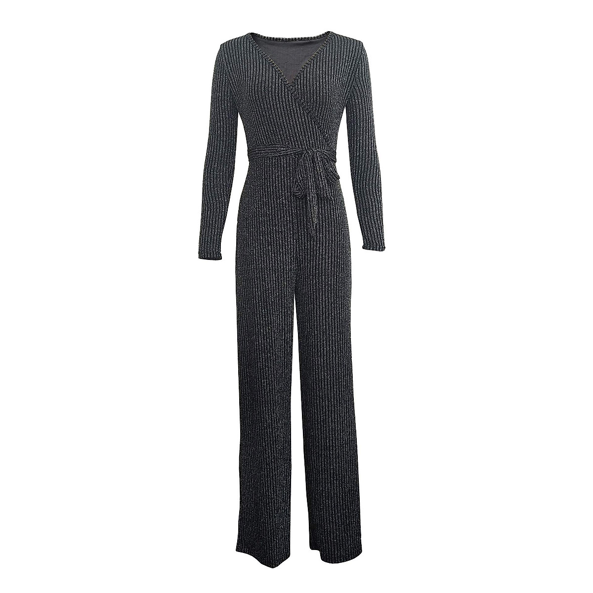 Sparkly Jumpsuits for Women Elegant Night Sexy Plus Size Long Sleeve Clubwear Party Casual Rompers Wide Leg Pants Silver XL