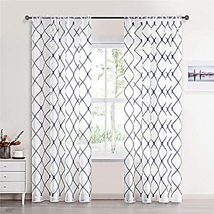 Top Finel White Sheer Curtains 84 Inches Length for Living Room Bedroom Voile Drapes Diamond Embroidered Rod Pocket Window Treatments, 2 Panels