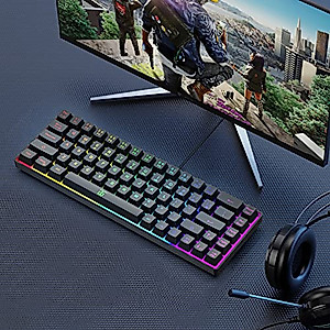 Snpurdiri 60% Gaming Keyboard, Rainbow Backlit Mini Keyboard,Built-in Steel Plate, Membrane Keyboard but Super Mechanical Feel for Windows PC Gamers(68 Keys, Black Rainbow)