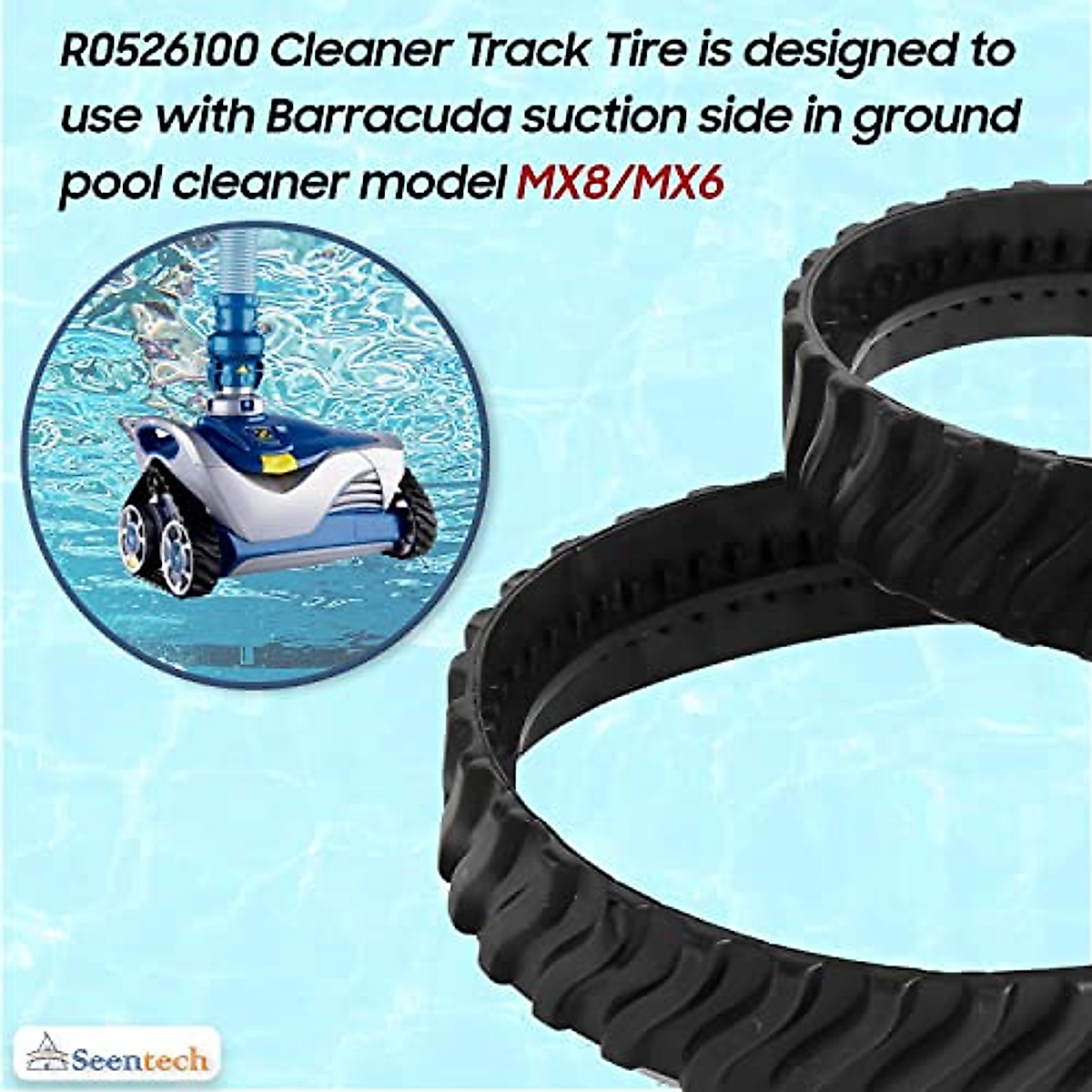 Seentech R0526100 Swimming Pool Cleaner Replacement Tire Track Wheel Compatible with MX8/MX6 In-Ground Pool Cleaner - Heavy Duty Rubber - Improves The tire Life Cycle by 50% (2-Pack)