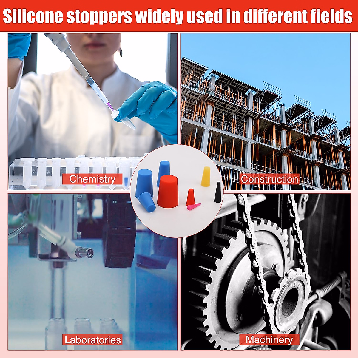 110pcs Silicone Tapered Plugs, 8 Sizes 1/16-5/8in High-Temperature Resistant Stoppers Tapered Plug Rubber Cork for Hole Spraying Coatings Paint Protection