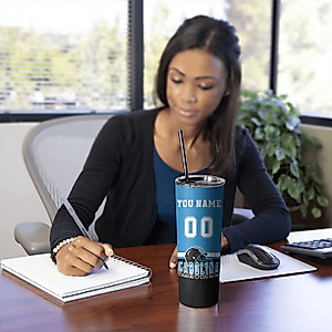 20oz Football City Customs stainless steel Insulated tumbler with Lid and Straws, Personalized football gifts for fans, Travel Cup Adds Your Name and Number