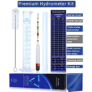 Hydrometer Test Kit, Triple Scale Alcohol Tester Hydrometer for Wine, Beer, Kombucha & Mead, Wine Making Kit, (ABV Tester, Brix, Specific Gravity Hydrometer) + Hydrometer Test Jar for Home Brewing Kit