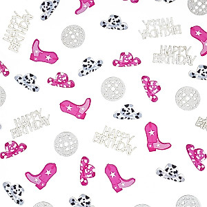 Cowgirl Disco Birthday Confetti, Disco Cowgirl Birthday Party Decorations, Glitter Disco Ball and Pink Cowgirl Boot Hat Confetti for Birthday Table Decor（100pcs）