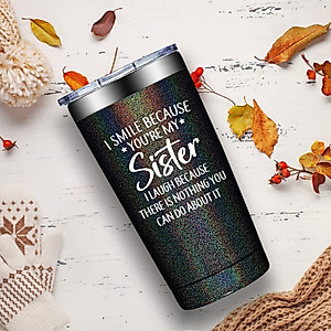 Grifarny Sister Gifts from Sister - Sister Birthday Gifts - Sister Christmas Gifts - Mothers Day Gift for Sister - I Smile Because Your are My Sister Tumbler Cup 20oz