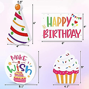 Huray Rayho Birthday Tiered Tray Decor Celebration Wooden Sign Colorful Birthday Party Supplies Make Wish Freestanding Cake Hat Block Bundle Bookshelf Happy Bday Table Decorations Gift for Her
