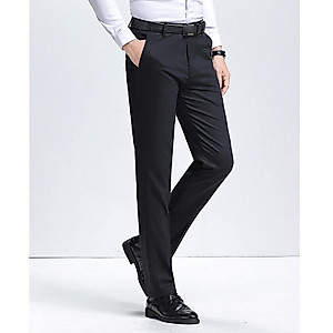 Men's Slim Fit Stretch Pant Classic Solid Color Casual Suit Pant Lightweight Business Comfort Trousers (Black,30)