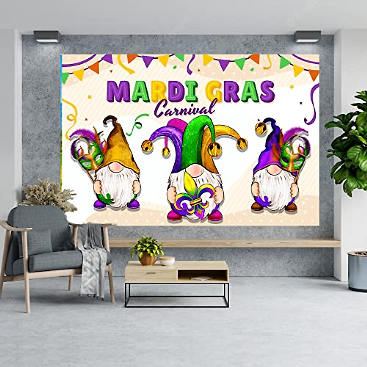 Mardi Gras Masquerade Masks Purple Green Gold Banner Backdrop Crown Theme Decor Decorations for King Cake Party Birthday Party Mardi Gras Party Carnival New Orleans Party Supplies Favors Background