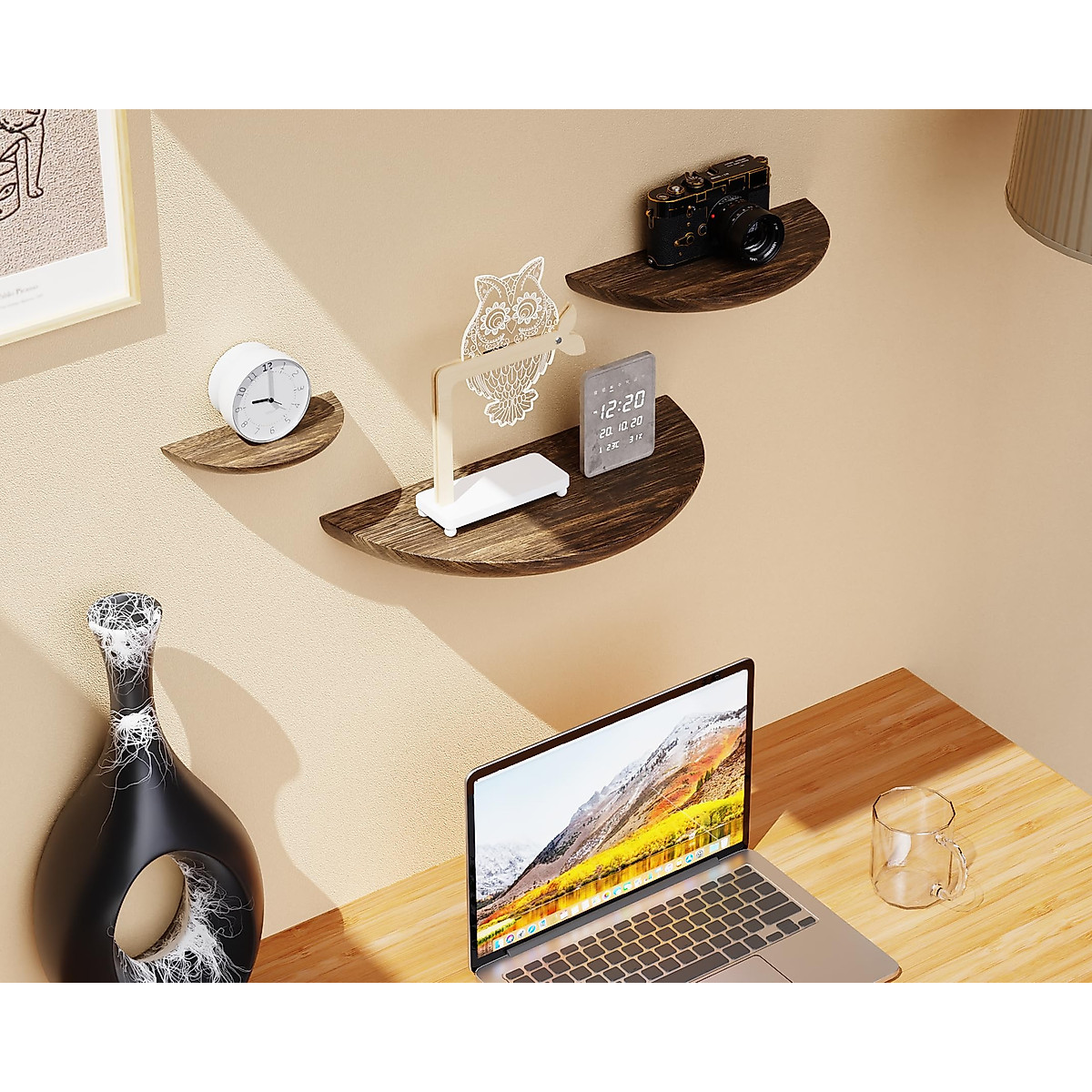 QsQueen Solid Wood Half Round Floating Wall Shelves | Elegant Floating Shelves, Elevate Your Space. Perfect for Living Rooms, Bathrooms, Bedrooms, Offices, Children's Rooms