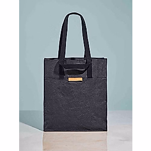 Out of the Woods City Tote – Vegan Tote Bag with dual Short and Long Handles – Supernatural Paper Reusable Shopper – Strong Washable Medium-Large Collapsible Bag, Ebony with Coordinating Black Handles