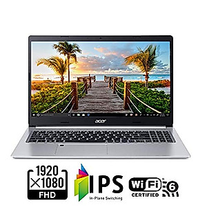 Acer Aspire 5 Slim Laptop, 15.6" Full HD IPS Display, 10th Gen Intel Core i5-10210U, 8GB DDR4, 256GB PCIe NVMe SSD, Intel Wi-Fi 6 AX201 802.11ax, Fingerprint Reader, Backlit KB, A515-54-59W2, Silver