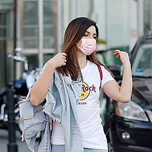 Wecolor 100 Pcs Disposable 3 Ply Earloop Face Masks, Suitable for Home, School, Office and Outdoors (Pink)