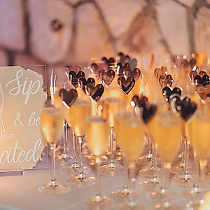 XIAOYUE 20pcs of Blank Wedding Drink Charm,DIY Heart Place Names Wedding Favours,Hearts Acrylic Drink Markers (Rose Gold Mirror)