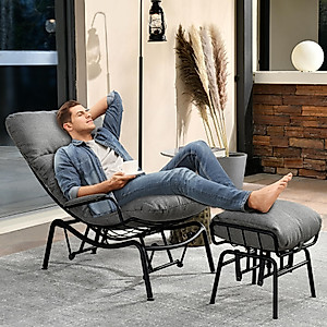 ovios Glider Rocking Chair with Ottoman, Mid Century Modern Accent Chair, Comfy Gliding Rocker Lazy Recliner Chair with Arms for Living Room and Small Space, Dark Grey