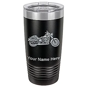 LaserGram 20oz Vacuum Insulated Tumbler Mug, Motorcycle, Personalized Engraving Included (Black)