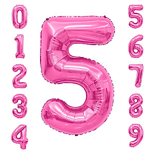 Number Balloon, Number 5 Balloon, 5 Balloon 40 Inch, Pink Number Balloons, 5 Balloon Number, 5th Birthday Decorations for Girls Large Colorful Number Foil Helium Balloons