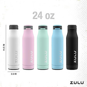 ZULU Ace Vacuum Insulated Stainless Steel Water Bottle with Leak-Proof Locking Lid and Removable Base, 24oz Bottle