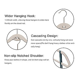 TQVAI 50 Pack Cascading Velvet Hangers with Chrome Hooks Ultra Thin No Slip Clothes Hangers, Beige