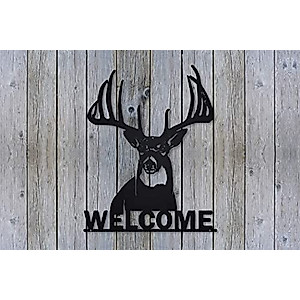 Welcome Whitetail Deer Buck Metal Wall Art Sign | Laser Cut | Black | Home Cabin Decor | Big Game Steel