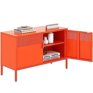 Washsemba Cache 2 Door Metal Locker Accent with Adjustable Shelf,Orange Metal Accent Storage Cabinet for Home Office (Orange)