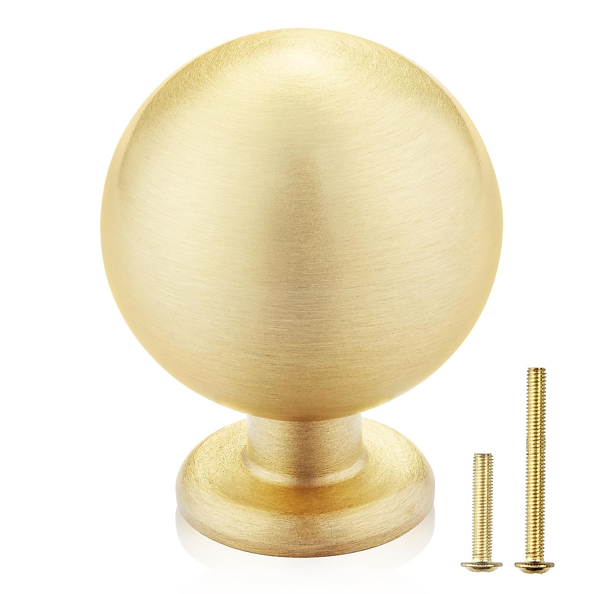QOGRISUN 10-Pack Solid Brass Cabinet Knobs, Round Ball Gold Knobs for Dresser Drawer, 1.1-Inch Diameter, Sphere Cabinet Pulls, Brushed Brass Finish