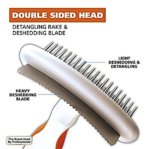 WAHL 2-in-1 Combination Double Row Pet Rake with Hair Shedding Blade for Dog or Cat Fur by The Brand Used by Professionals – Model 858424
