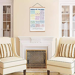 KAIRNE Book Of The Bible Scripture Art Print With Wood Magnetic Poster Hanger, Framed Christian Hanging Wall Art,40X64CM Sunday School Bible Verses Educational Canvas Painting For Kids Home church decor