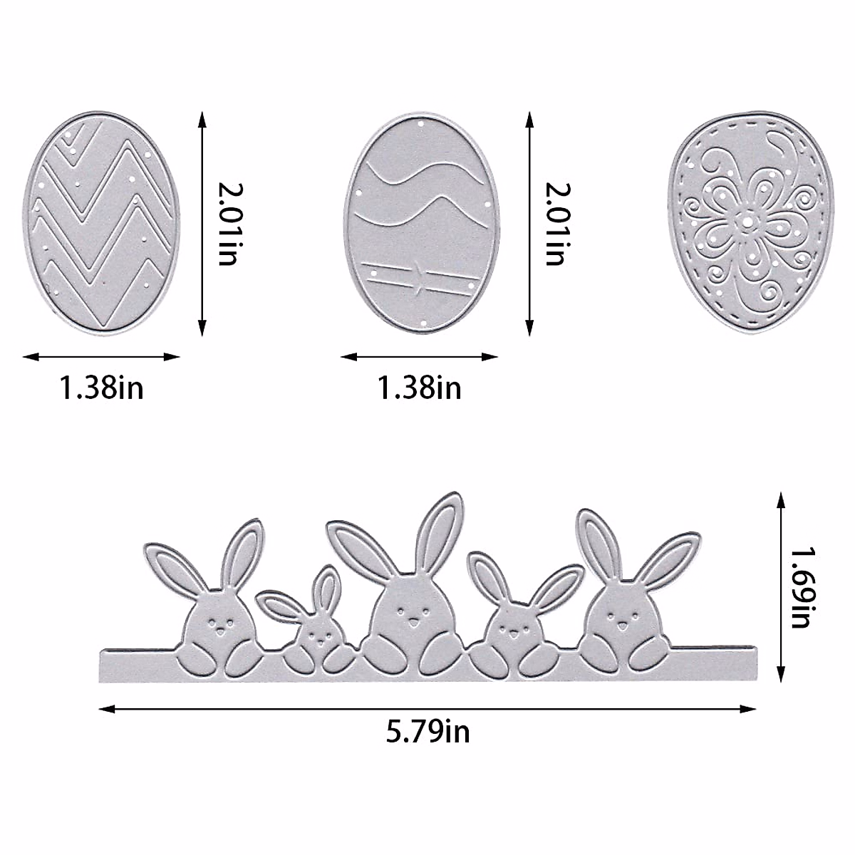 ALIBBON Easter Egg Rabbit Die Cuts for Card Making, Rabbit Edge Border Cutting Dies Metal Template Molds, 3 Lace Eggs Dies for Crafting DIY Photo Album Embossing Scrapbooking Supplies