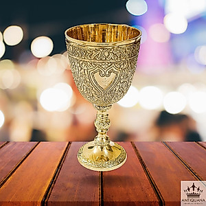 ANTIQUANA Royal Wine Goblet Solid Brass Handmade Premium Wine Cup Medieval Decor Gothic Chalice Ancient Elegant Wine Goblet (Pack of - 1)
