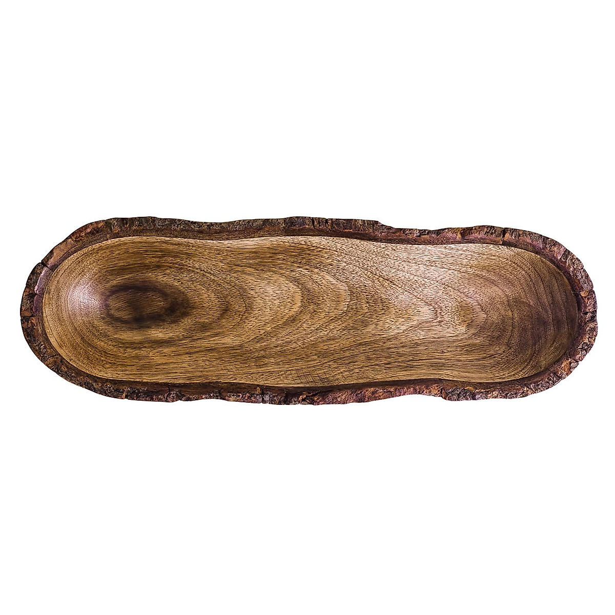 Divit Shilp Natural Wooden Tray, Serving Bowl for Salad, Veggies and Fruits, Large Deep Tray for Family, Party (Bark Edge Tray)