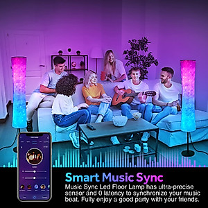 Houkiper RGB Floor Lamp - 61" Led Floor Lamps for Living Room Modern Smart Lamp Alexa App Control RGB Standing Lamp with DIY Mode, Music Sync & White Fabric Shade, Color Changing Led Lamp for Bedroom