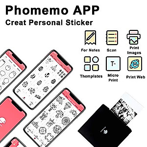 Phomemo M02 Wireless Sticker Printer, Portable Bluetooth Photo Printer Pocket Thermal Sticker Maker Mobile Printer, Compatible with iOS and Android, for Print Photo, Journal, Fun, Black and White