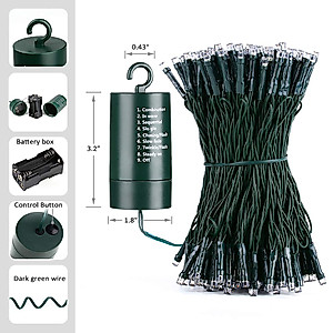 Joomer Battery Christmas Lights, 66ft 200LED Fairy Lights Battery Operated Timer 8 Modes Waterproof for Outdoor Home Garden Party Holiday Christmas Trees Decoration (White)