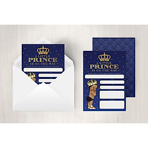Little Prince Baby Shower Invitation, African American Boy Baby, 20 Invitations with envelopes