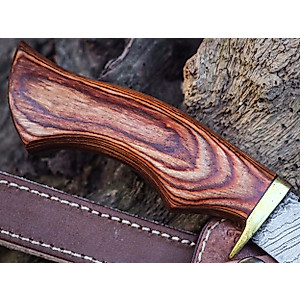 Custom Handmade Hunting Knife Skinner Fixed Blade Knife Damascus Steel 10'' Overall Rose Wood With Sheath
