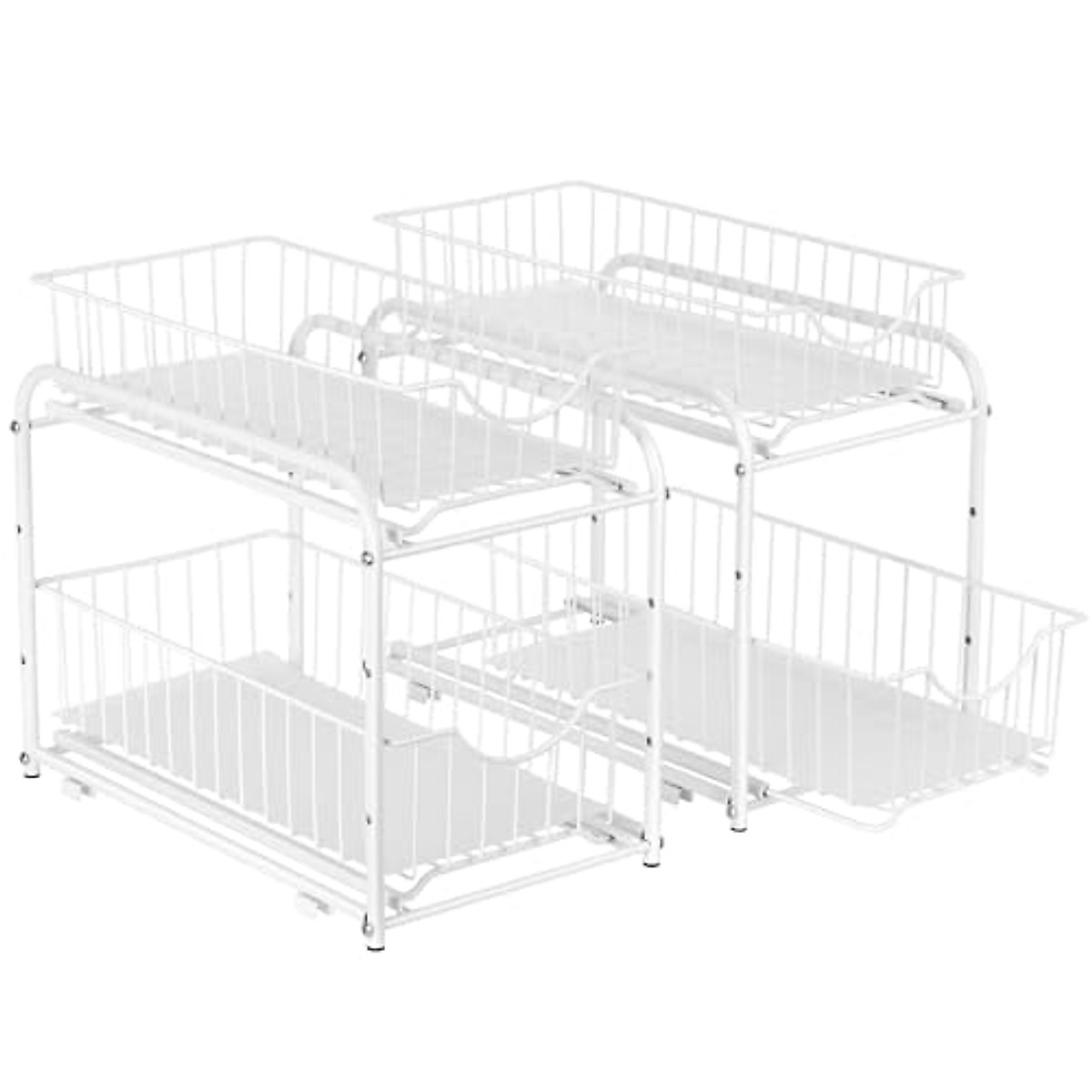 MOOACE 2 Pack Stackable 2 Tier Under Sink Cabinet Organizer with Sliding Storage Drawer, Pull Out Basket Organizer for Pantry, Under The Sink, Bathroom, Kitchen, White