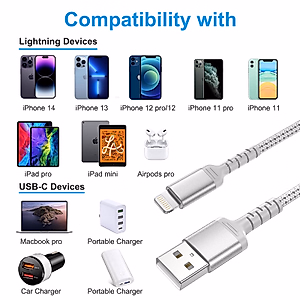 1.5ft iPhone Charging Cable Short, 3-Pack Braided USB A to Lightning Cord CarPlay [MFi Certified] Compatible with Apple iPhone 14 13 12 11 Pro/Max/Mini Xs SE2, Short Lightning Cable for Car