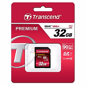 Transcend 32GB SDHC Class 10 UHS-1 Flash Memory Card Up to 60MB/s (TS32GSDU1)