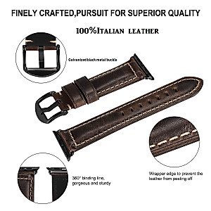 HUAFIY Leather Band Compatible for apple Watch Bands 42mm 44mm 45mm46mm49mm 38mm 40mm 41mm,Genuine Leather Watch Wristband for iWatch Ultra2 Series 10/9/8/7/6/5/4/3/2/1