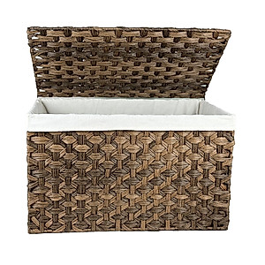 MOORLITER Wicker Storage Basket with Lid, 42.3 Gallon (160L) Large Blanket Basket with Lid, Woven Storage Bin with Handles, Removable Liner, Metal Frame, Foldable, for Bedroom, Laundry Room, Brown